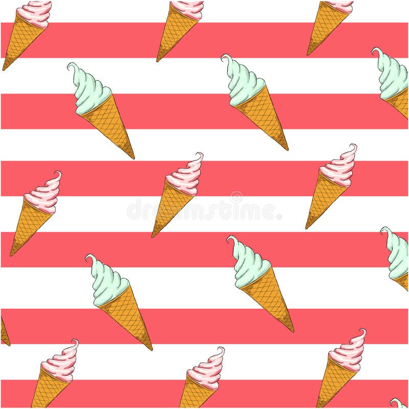Background Pattern with Ice-cream and Red Strips Stock Vector ...