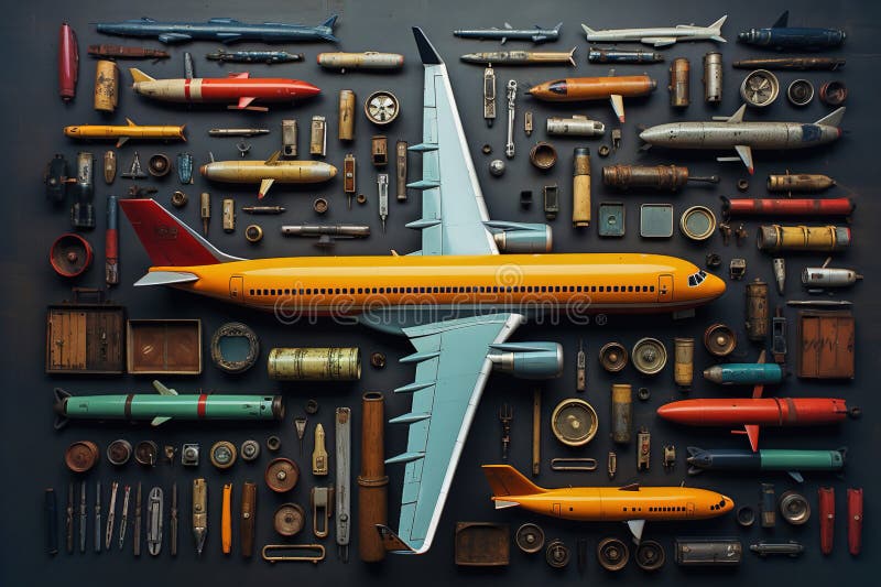 Background Pattern, Model of a Plane Surrounded by Assorted Tools ...