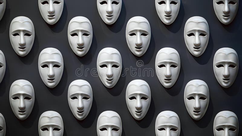 The Background is a Pattern of Various White Masks Expressing a Certain ...
