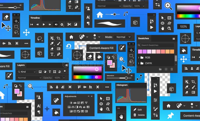 Background of Photo Processing Tools . Tool Blocks. Raster Graphic ...
