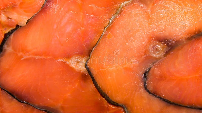 Background of Pieces of Red Fish.Red Fish Cut into Pieces.Red Smoked ...