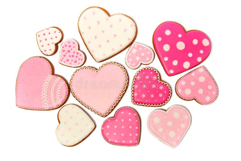 Background from Pink Cookies Heart Shaped with Different Patterns ...