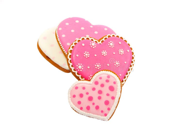 Background from Pink Cookies Heart Shaped with Different Patterns ...
