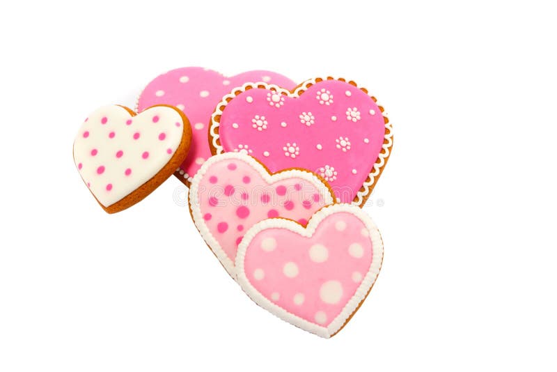 Background from Pink Cookies Heart Shaped with Different Patterns ...