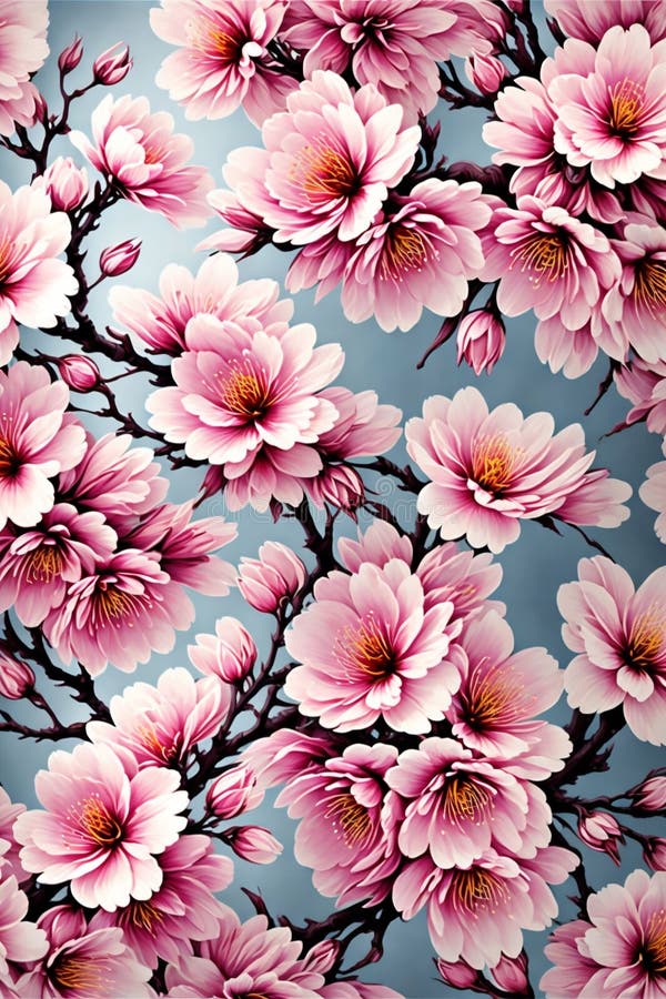 Background Pink Flowers Sakura Tree Graphics Stock Illustration ...