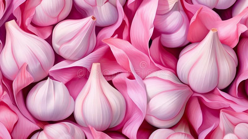 Background of Pink Garlic Bulbs. Generative AI Stock Illustration ...