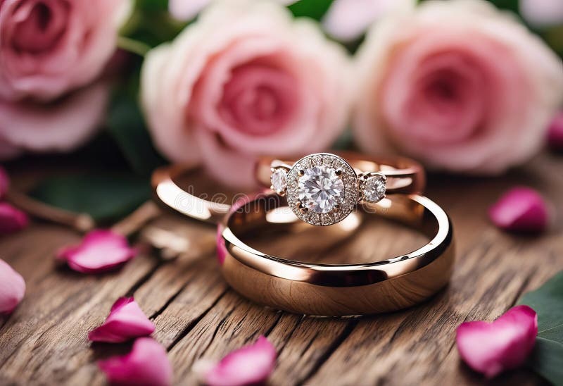 Background Pink Rings Roses Wooden Wedding Stock Illustration ...