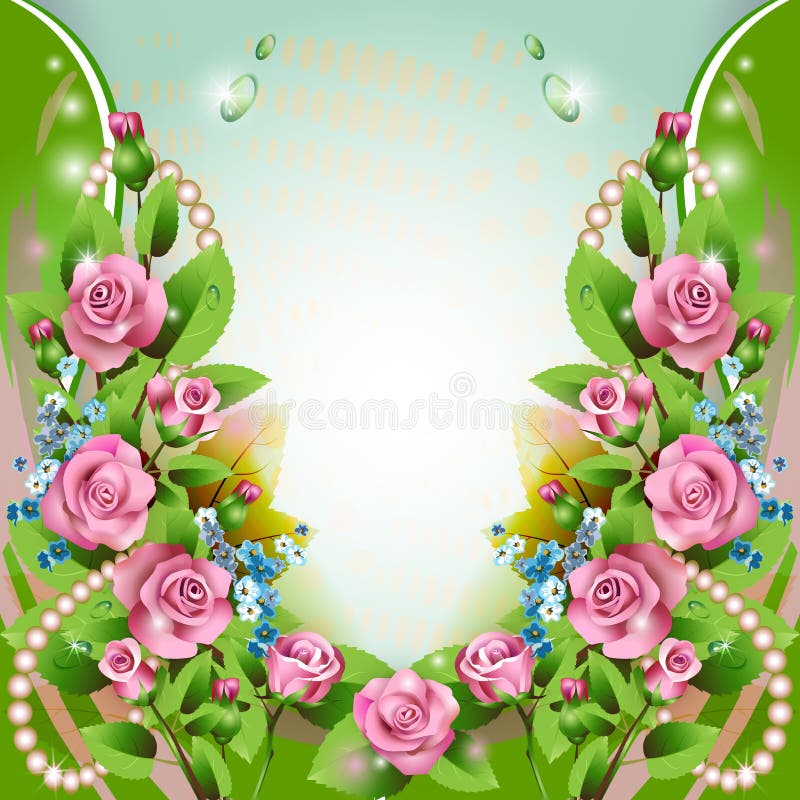 Hqert Pink Rose and Pearls Frame Stock Illustration - Illustration of ...