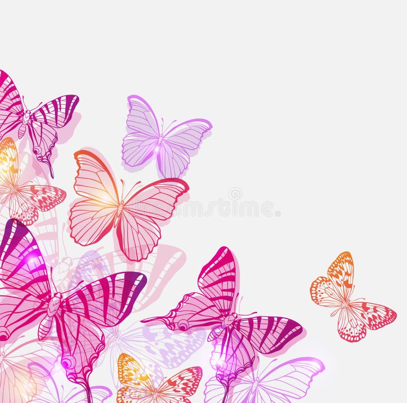 Background with Pink and Violet Butterflies Stock Vector - Illustration ...