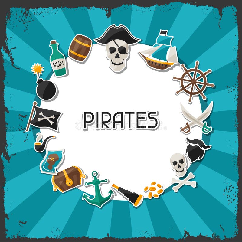 Background on Pirate Theme with Stickers and Stock Vector ...