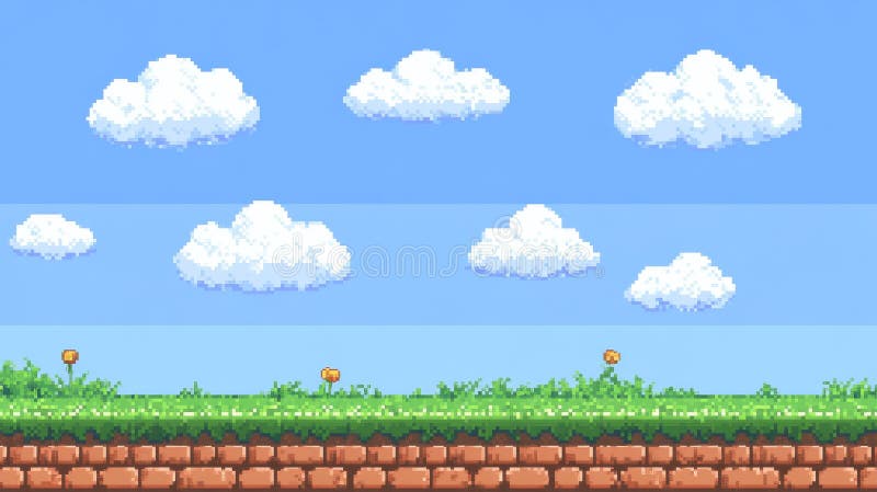 The Background of this Pixel Art Game Consists of a Blue Sky with ...