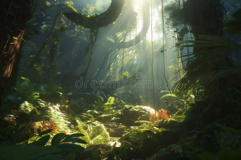 Background with Plants and Leaves Mountain Landscape Open Forest ...