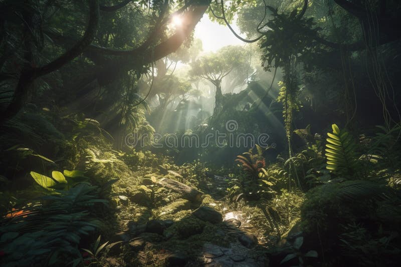 Background with Plants and Leaves Mountain Landscape Open Forest ...