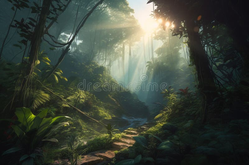 Background with Plants and Leaves Mountain Landscape Open Forest ...