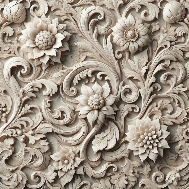 Background of Plaster Floral Pattern with Swirls Damask Fabric Seamless ...