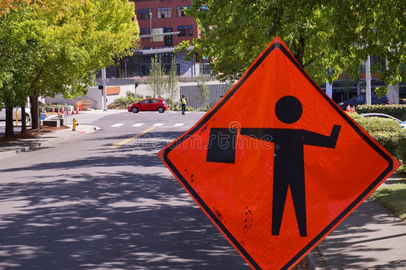 Sign Informing that Traffic is Controlled Manually at the Intersection ...