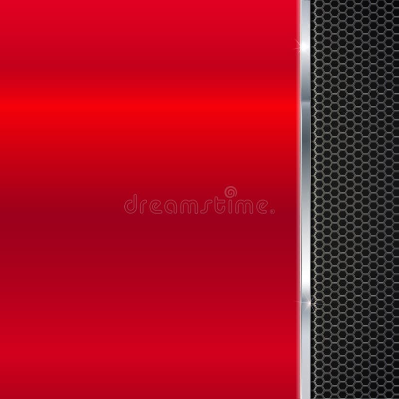 Background of Polished Red Metal and Black Mesh with Strip. Stock ...
