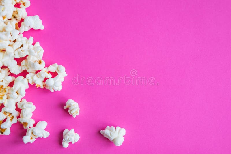 Popcorn on Pink Glitter Background. View from Above Stock Photo - Image ...