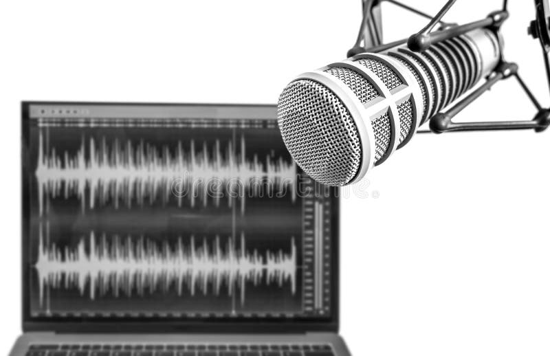 Background with a Professional Microphone and Wave Form on Screen Stock ...