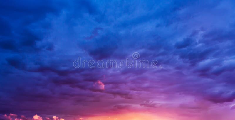 Background with Purple Clouds in Cloudy Blue Sky at Sunset in Evening ...