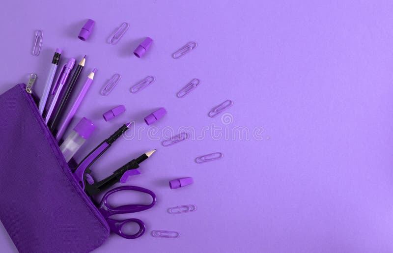 Purple School Backpack Hanging on the Wall Stock Photo - Image of ...