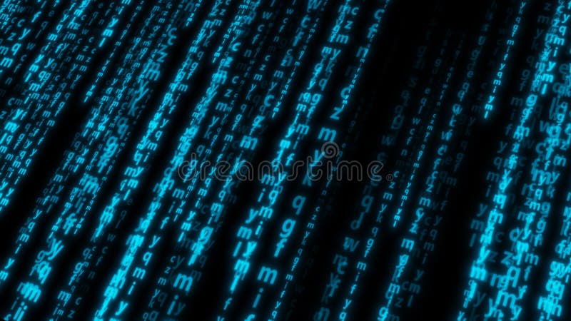 Background of Random Blue Letters on Black. Network Information ...