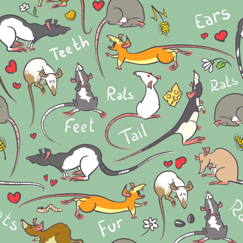 Rats and Mouse Seamless Pattern. Background with Cute Rodents Ch Stock ...