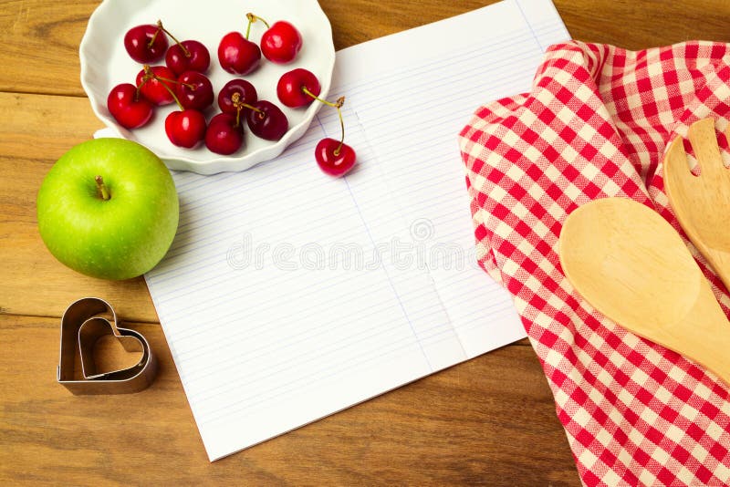 Background for Recipe Display with Blank Notebook and Fruits. View from ...