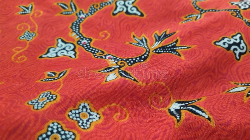 The Background of Red Batik Clothes with Black and White Patterns, the ...