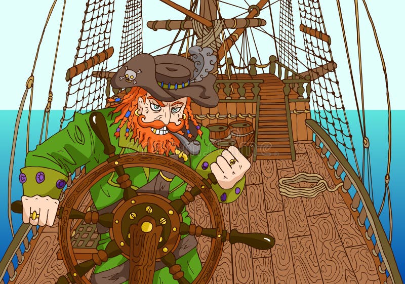 Background with Red Beard Captain on Sailing Ship Deck Stock Vector ...