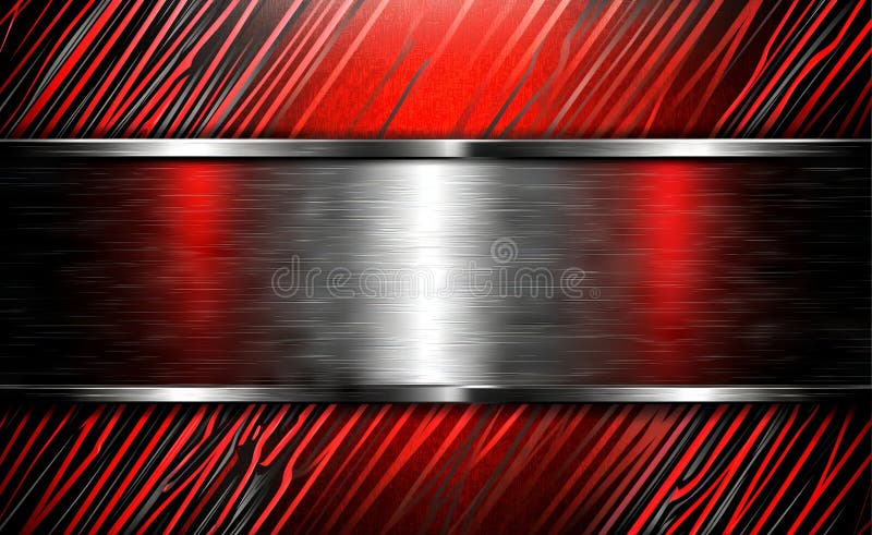 The Background is Red and Black Chrome Metal with a Metallic Sheen ...