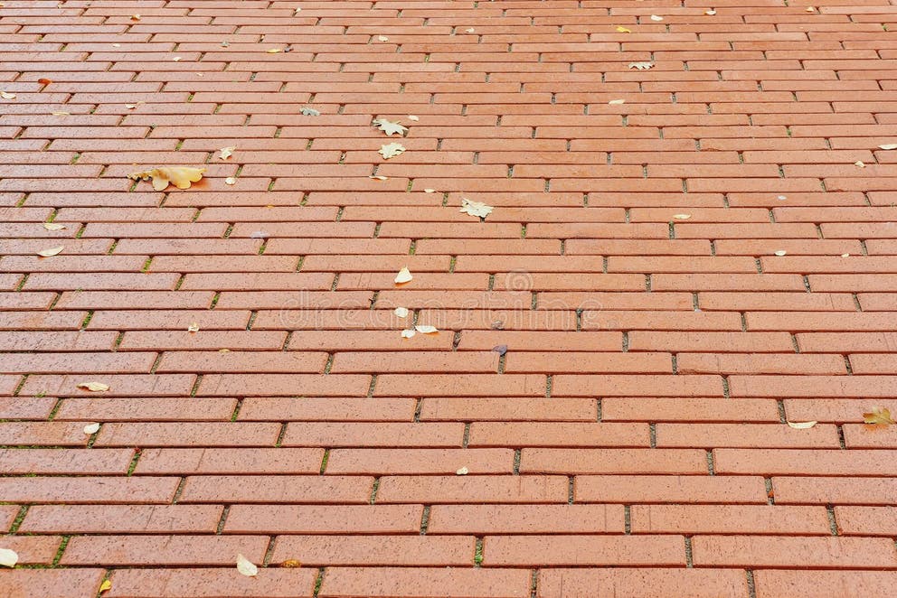 Background of Red Cobblestones with Leaves in Autumn Stock Image ...