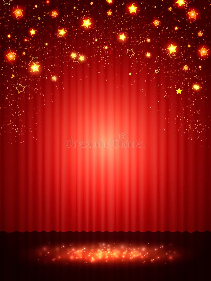 Background with Red Curtain and Stars Stock Illustration - Illustration ...