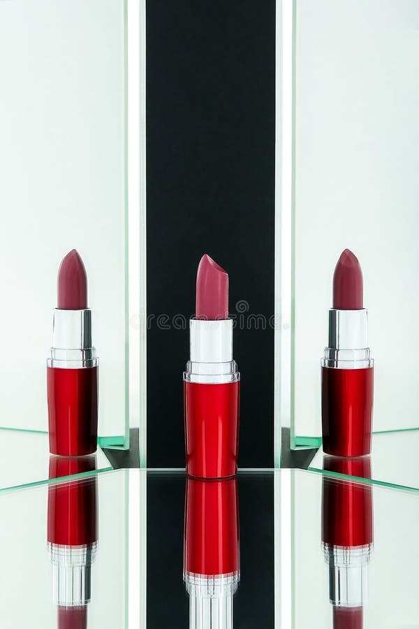 Red Lipstick with Reflection in the Mirrors Stock Image - Image of ...