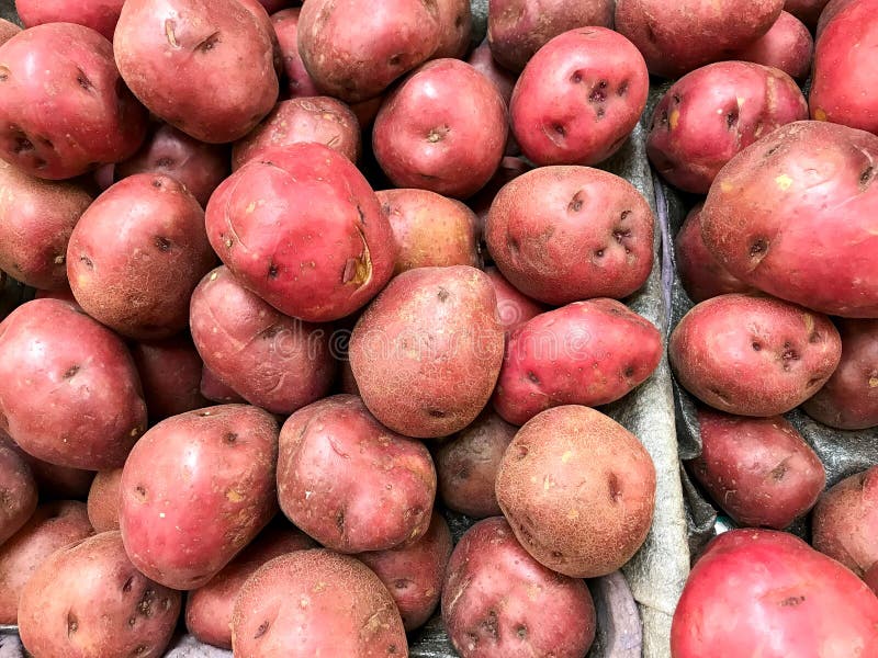 Red Potatoes Background from Above Stock Photo - Image of texture, root ...
