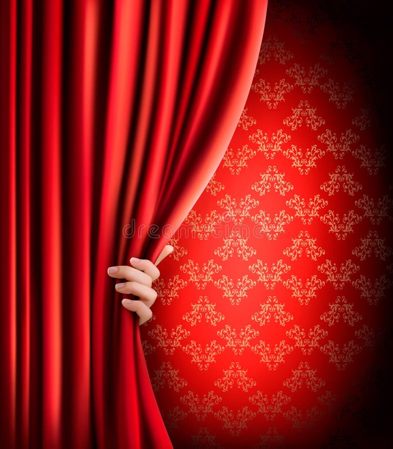 Background with Red Velvet Curtain and Hand. Stock Vector ...