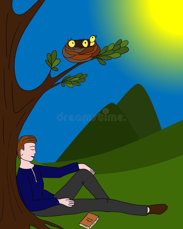 Man Sitting Under Tree Drawing