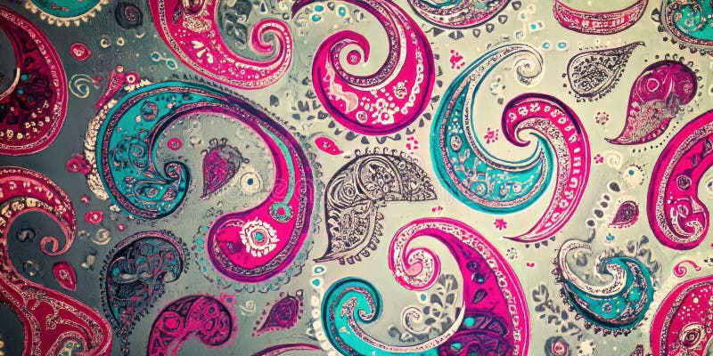 Vibrant Paisley Pattern Background in Magenta and Turquoise Stock ...