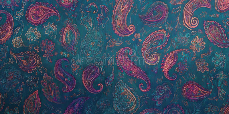 Vibrant Paisley Pattern Background in Magenta and Turquoise Stock ...