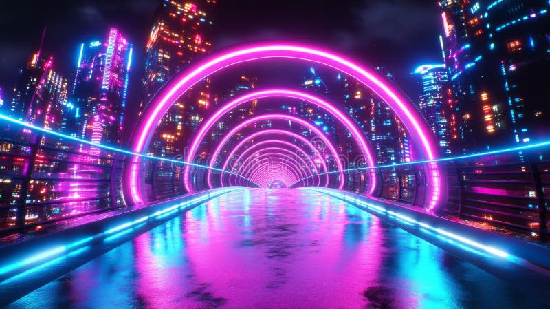 Background Retro Neon Theme Exterior Anime Style Bridge Stock Photos ...