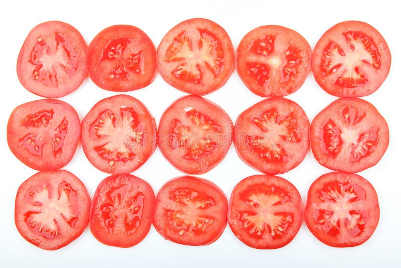 Tomatoes Cut Into Rings, Background For Design. Tomatoes Are A Berry, A ...