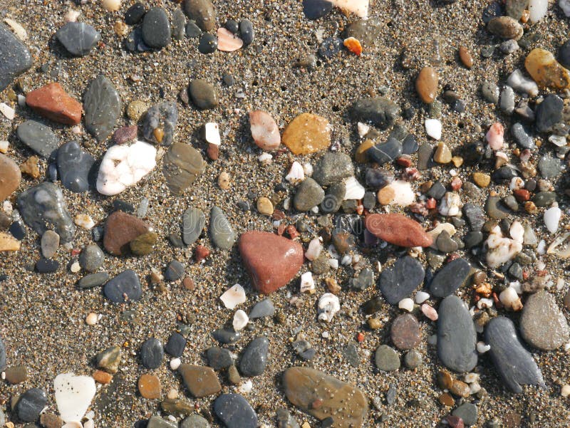 Background of River Stone and Sand on the Beach Seashore Stock Image ...