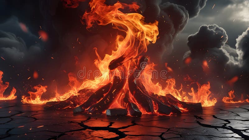 The Background of the Roaring Fire is Dramatic and Intense, Symbolizing ...