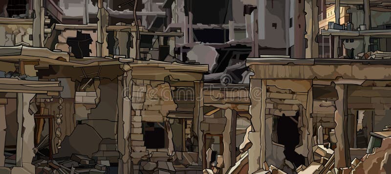 Background of the Ruins of Urban Buildings Close Up Stock Vector ...