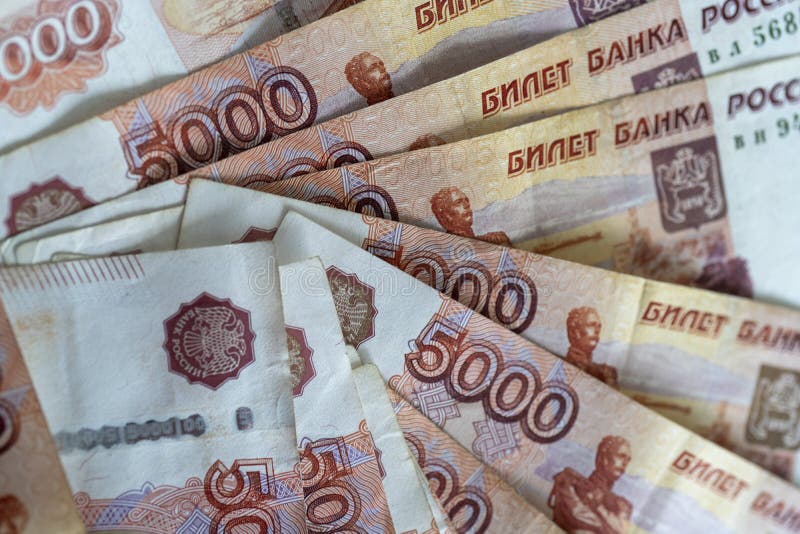 Background with Russian Money in the Form of Five Thousand Rubles Stock ...
