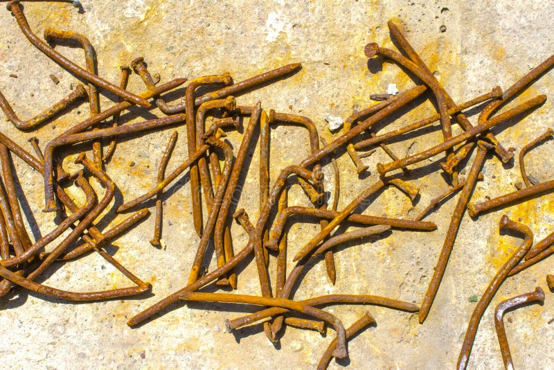 Background Rusty Nails on Concrete Stock Image - Image of rough ...