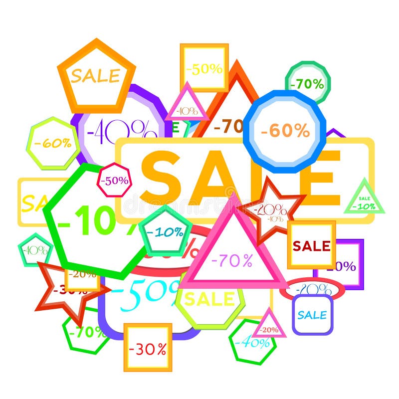 Background with Sale Labels. Different Color and Offers Stock ...