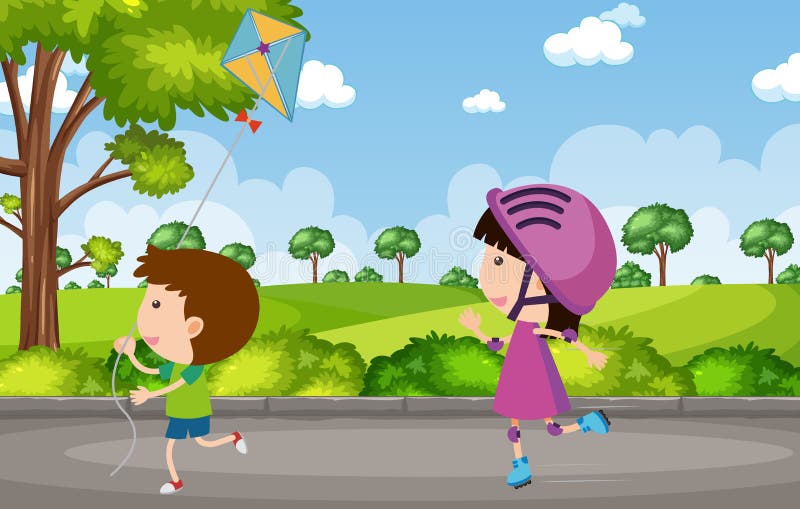 Background Scene with Kids Playing in the Park Stock Vector ...