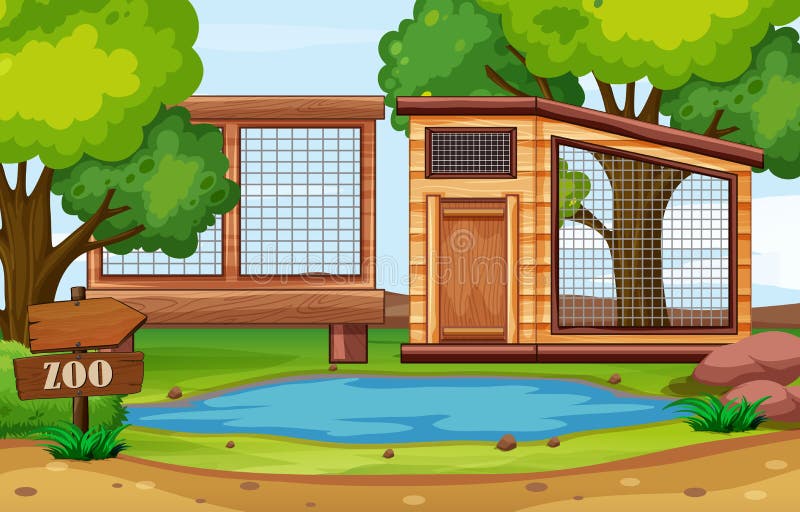 Background Scene of Zoo Park with Empty Cages Stock Vector ...