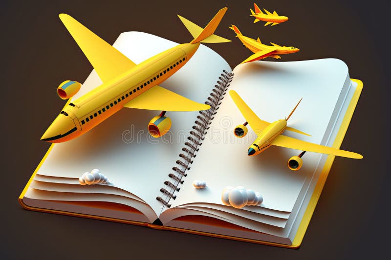 Background School Notebook. 3d Flying Aircraft Made. Illustration AI ...